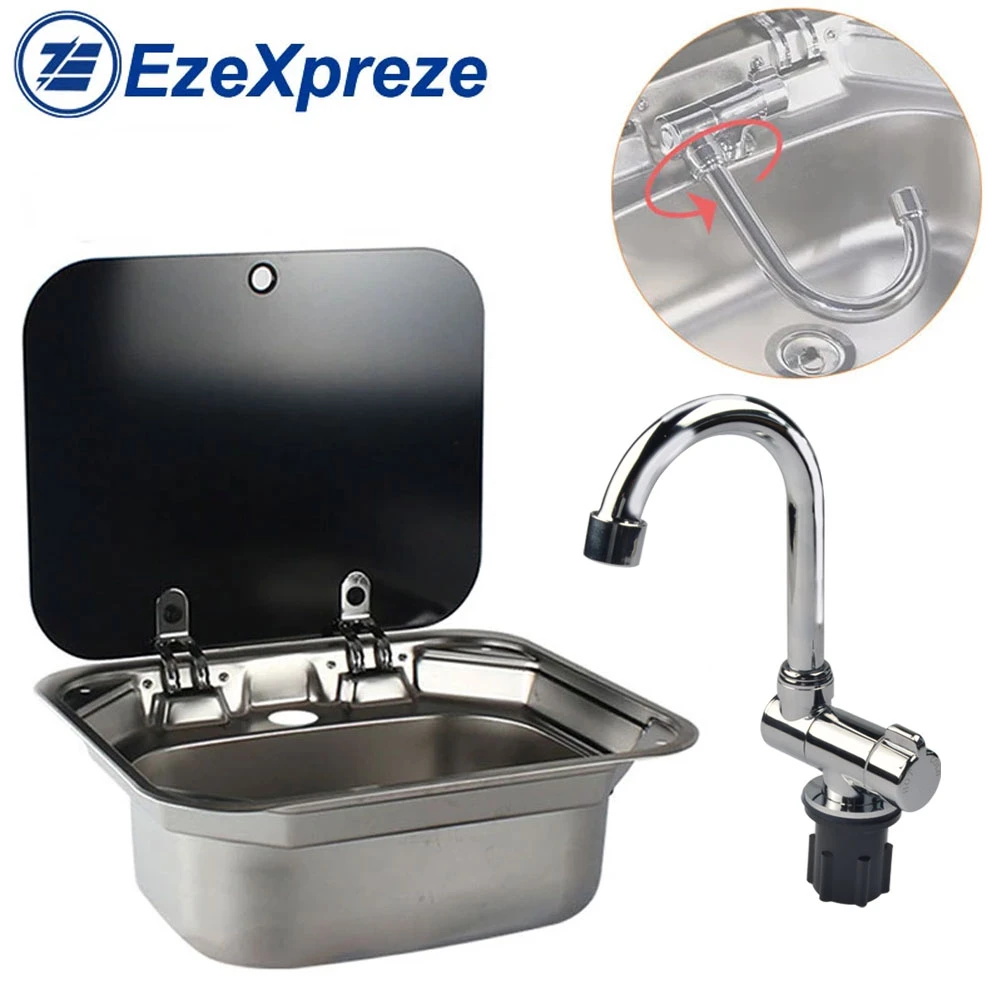 Rv Camper Stainless Steel Hand Wash Basin Sink With Folded Faucet ...