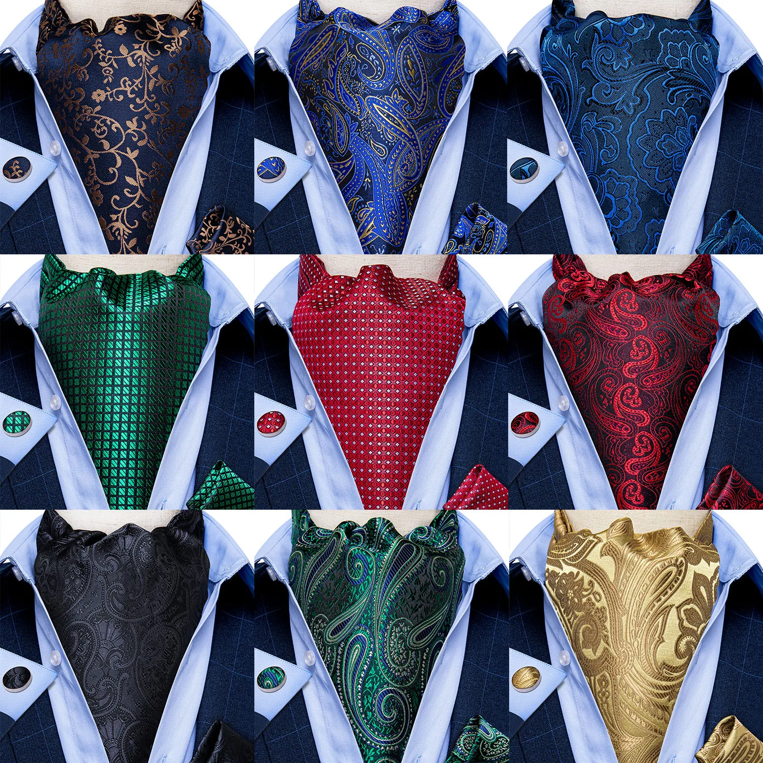 Men Vintage Blue Red Green Paisley Plaid Wedding Formal Cravat Ascot ...
