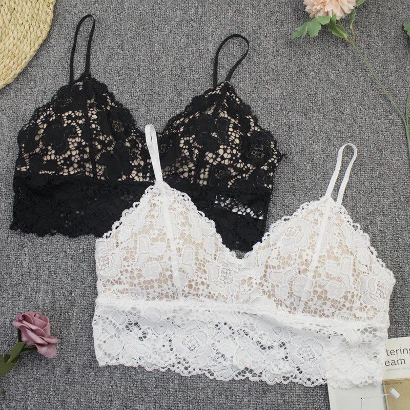 Sutiã esportivo sem costura feminino, sutiã de renda sem fio com decote ...