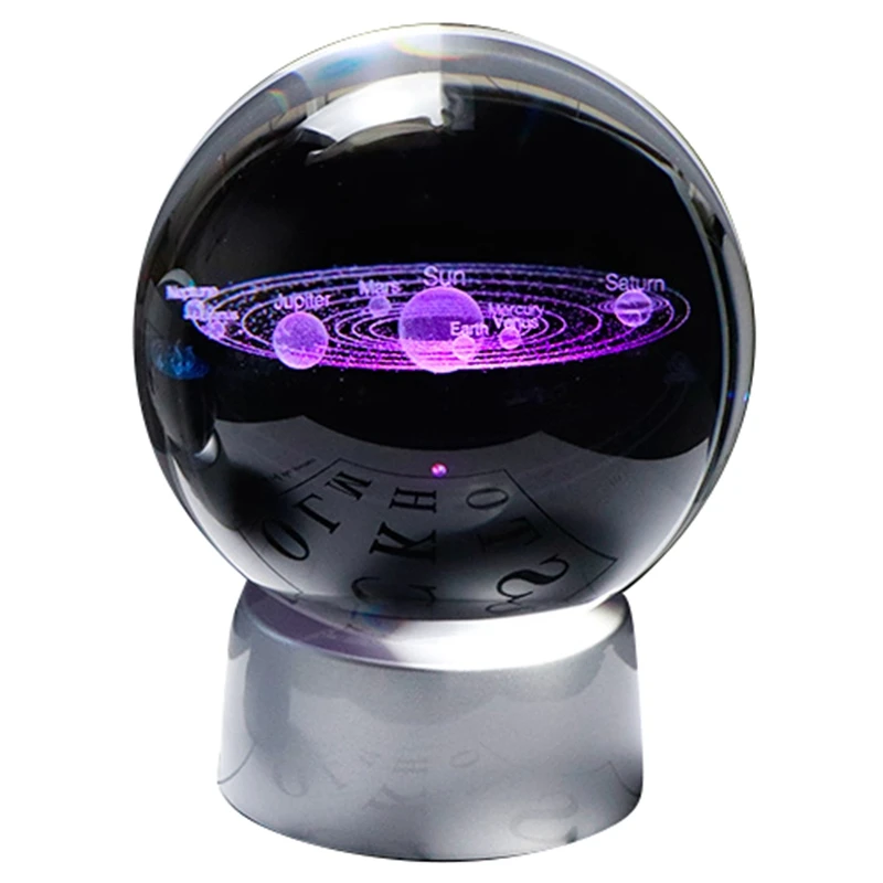 Crystal Ball Planet 3D Solar System Model Global Glass With Led Base ...
