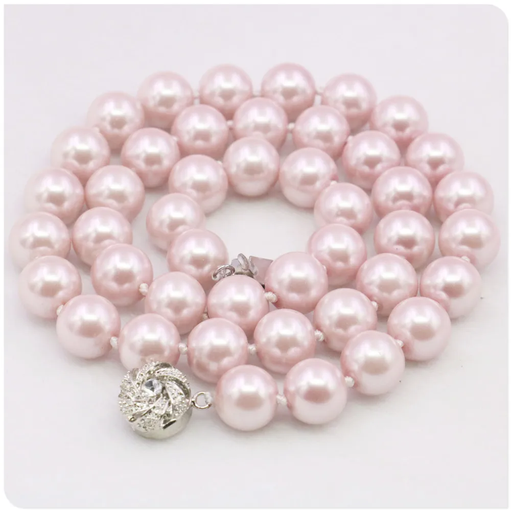 10mm-Pink-Round-Shell-Pearl-Necklace-Women-Girls-DIY-Accessories ...