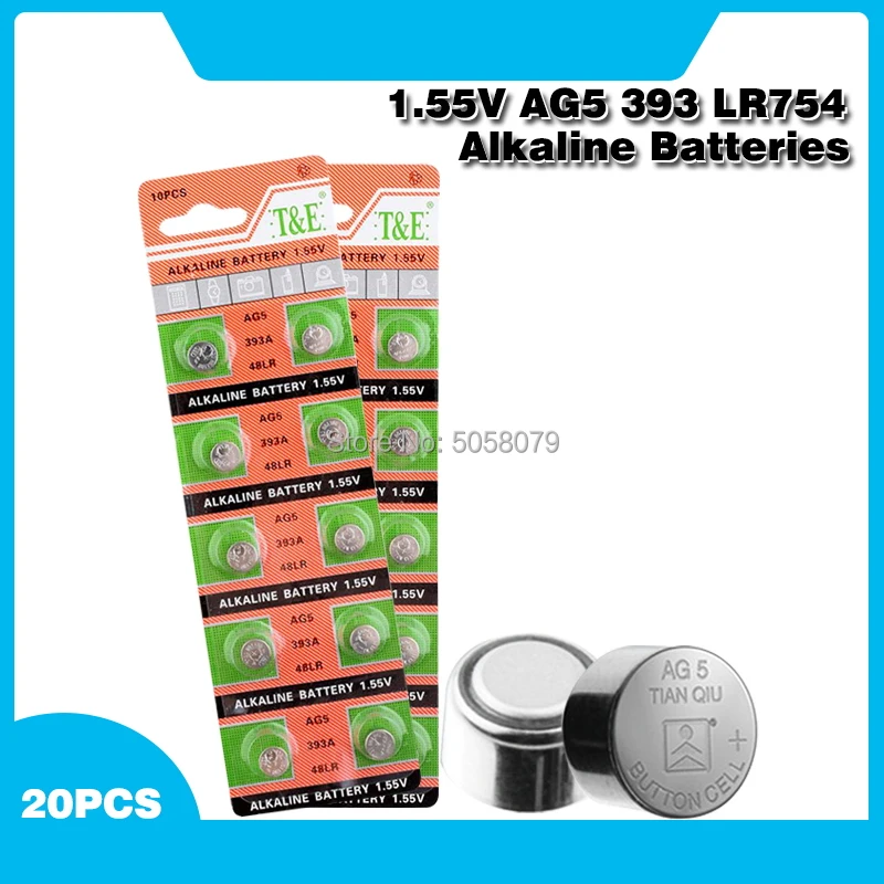 20pcs/pack LR754 393 AG5 Button Battery SR754 193 Cell Coin Alkaline ...
