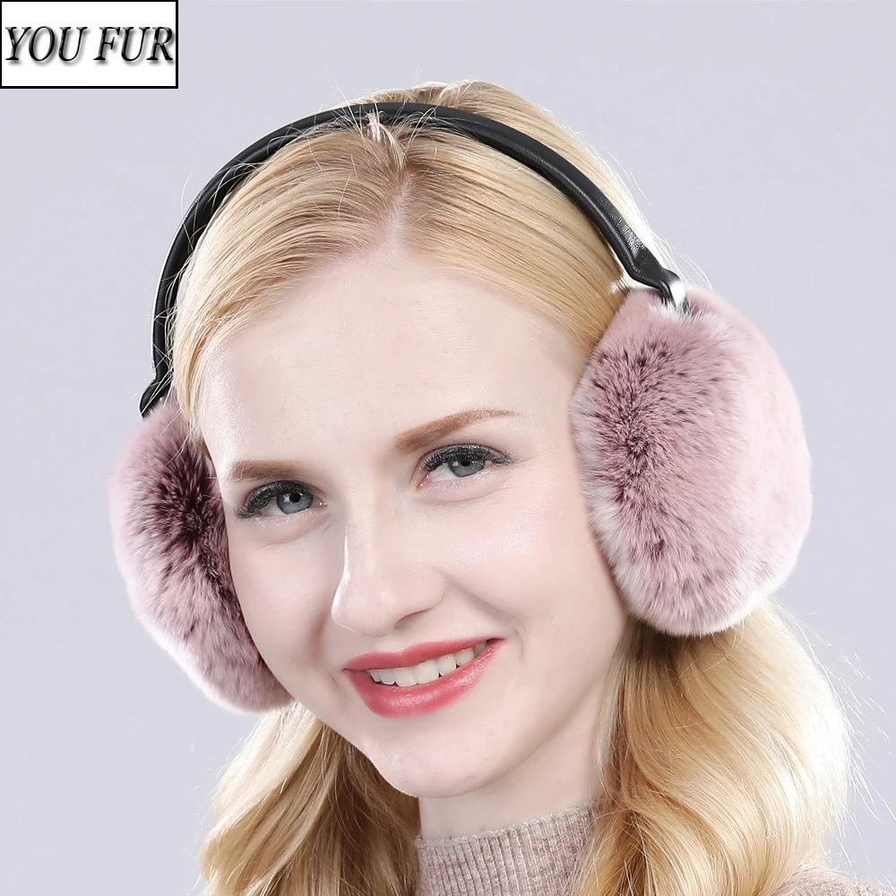 Orejeras de piel de conejo Rex para mujer, orejera suave y cálida para ...