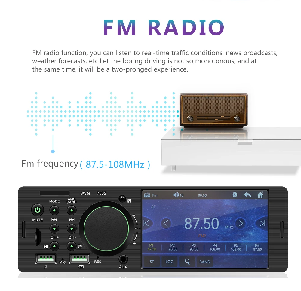 4.1 AutoradIo SWM-7805 Audio Stereo 12V 1Din Car Radio FM Bluetooth MP5 ...