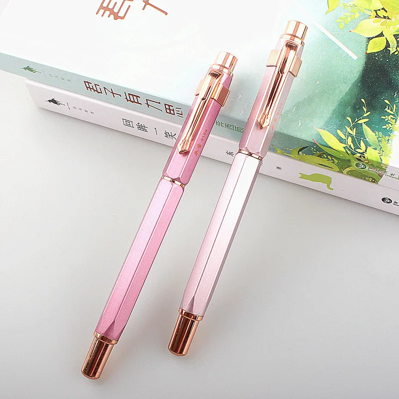 High Quality Fountain Pen Hexagon Rose Red Metal Ink Pen Rose Gold Clip ...