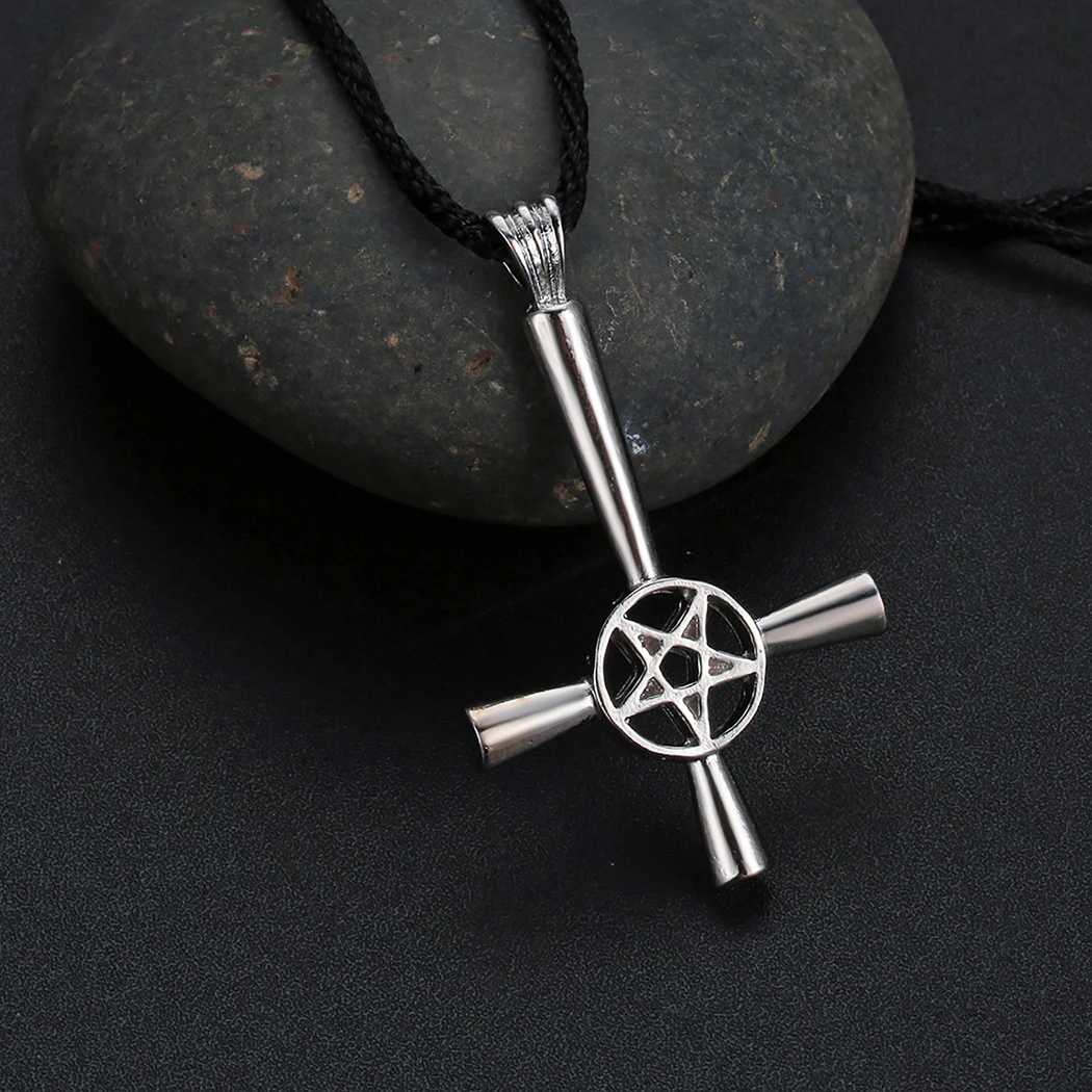Kinitial Retro Inverted Pentagram Cross Necklaces Upside Down Lucifer ...