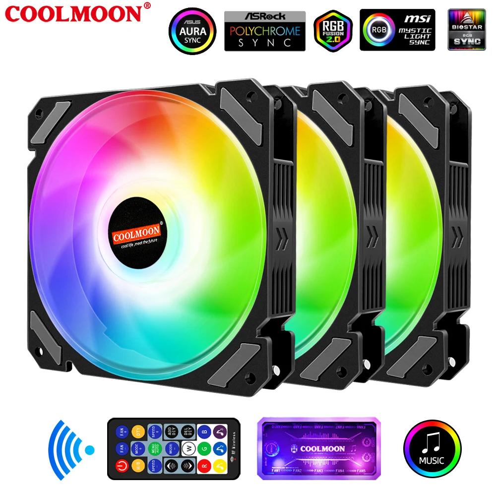 Coolmoon Quiet Moon 120mm Rgb Fan Motherboard 5v Argb Aura Sync ...