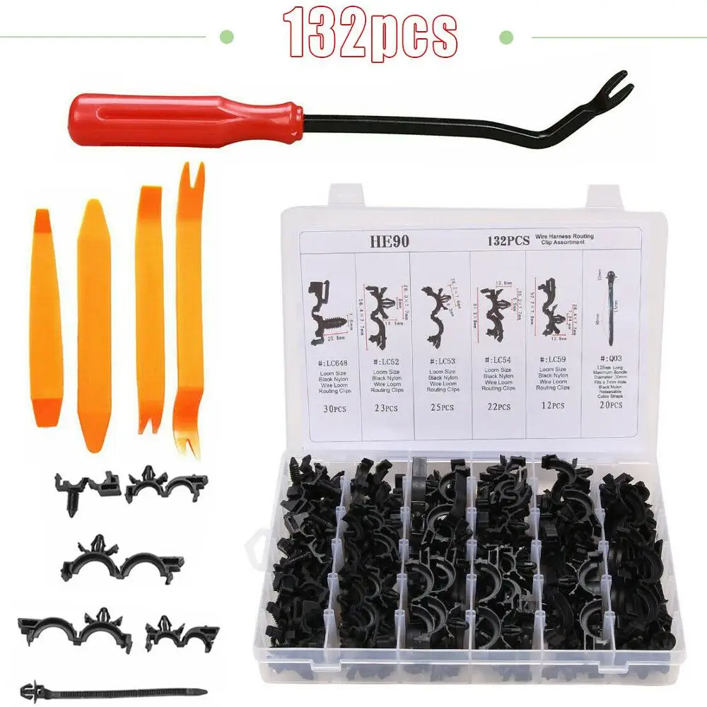 EIDRAN-132-pcs-Six-Kinds-Black-Nylon-Wiring-Harness-Wire-Loom-Routing ...