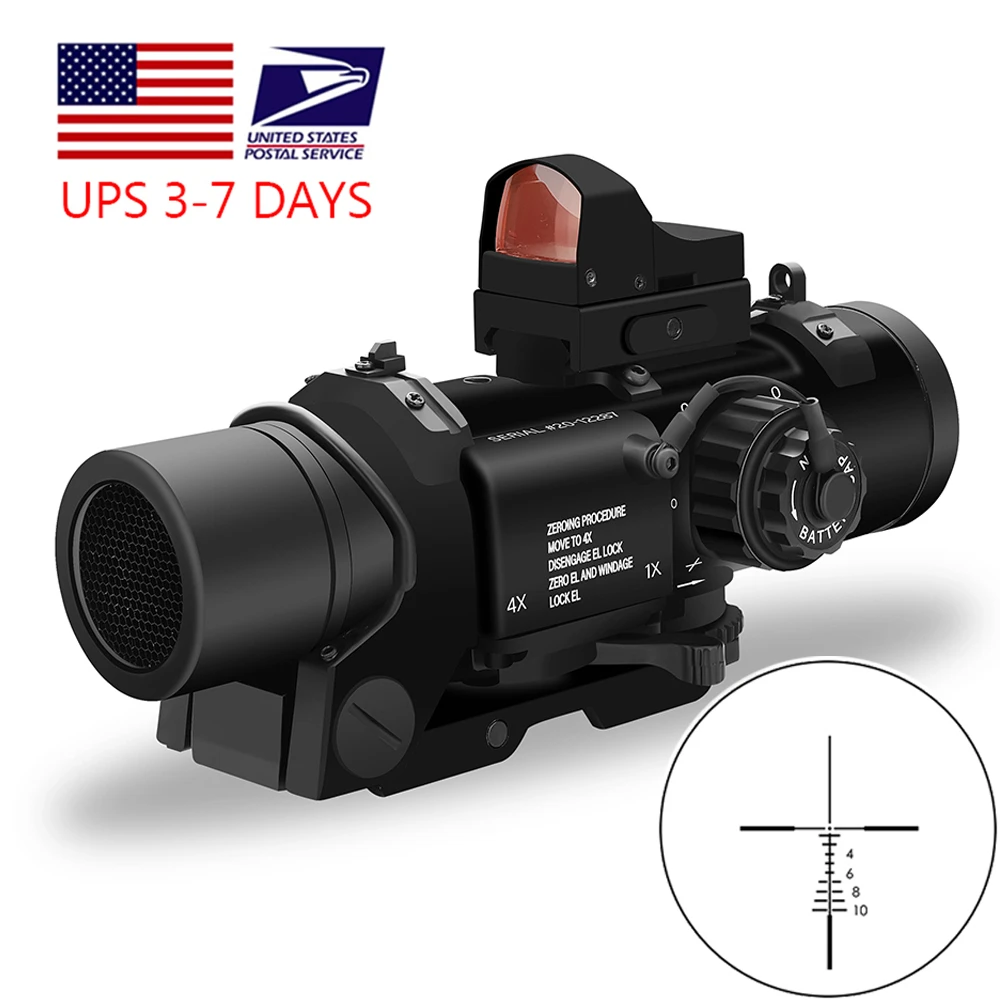 Tactical 1x-4x Fixed Dual Purpose Scope With Mini Red Dot Scope Red Dot ...