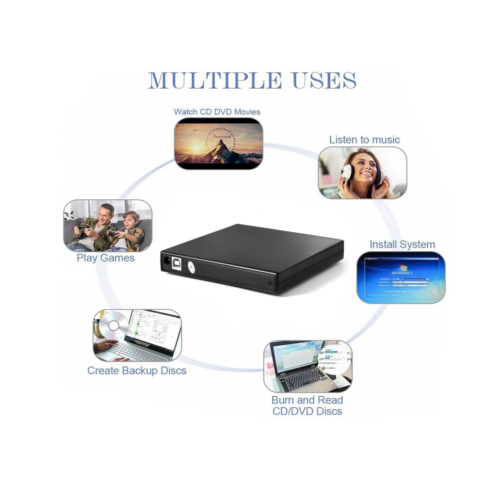 External DVD Drive Optical Drive USB 2.0 CD ROM Player CD-RW Burner ...