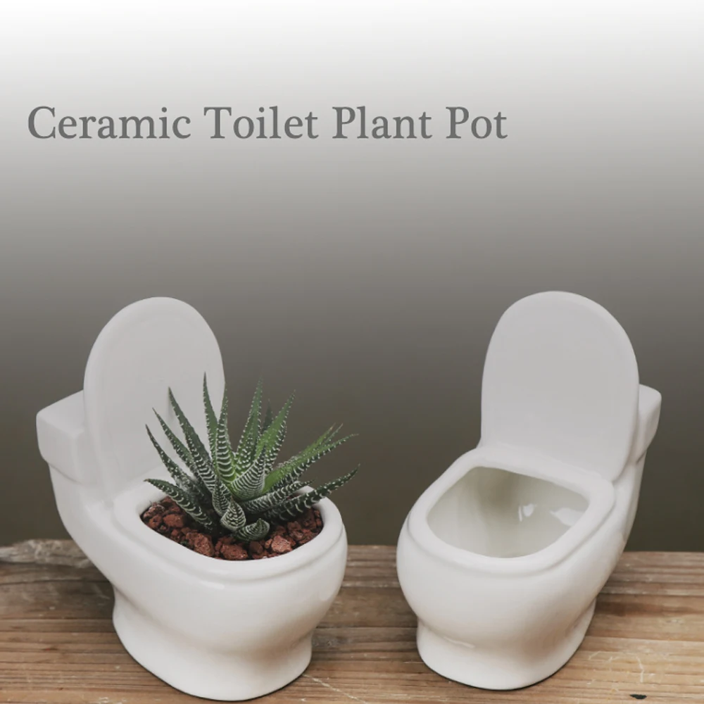 White Ceramic Toilet Flower Pot Creative Planter For Succulents Plants ...