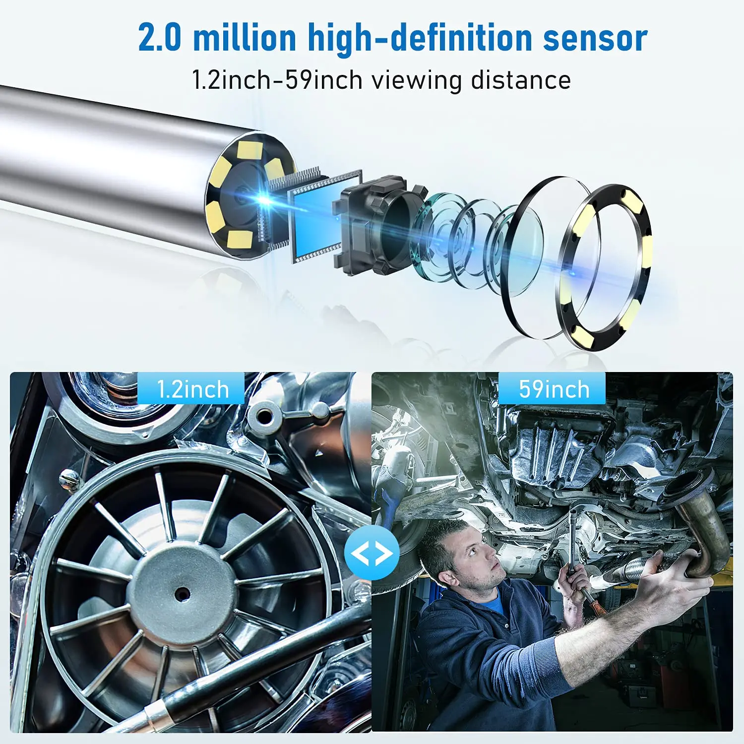 Oiiwak Industrial Endoscope 1080P HD Borescope 4.3'' Screen Inspection ...