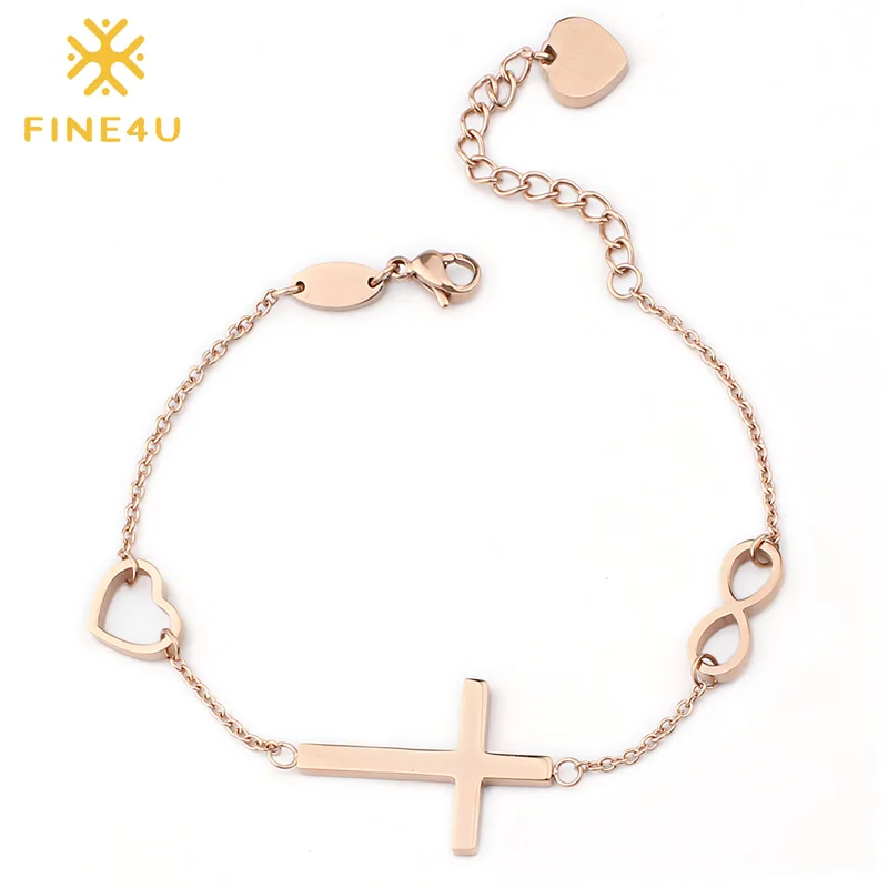 FINE4U-B221-Stainless-Steel-Infinity-Heart-Love-Cross-Charms-Bracelets ...