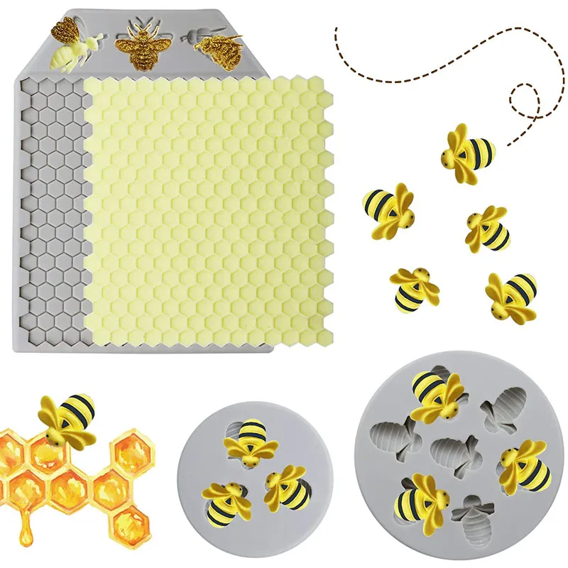 1Pcs Bee Fondant Mold Honeycomb Bees Silicone Molds for Chocolate Cake ...