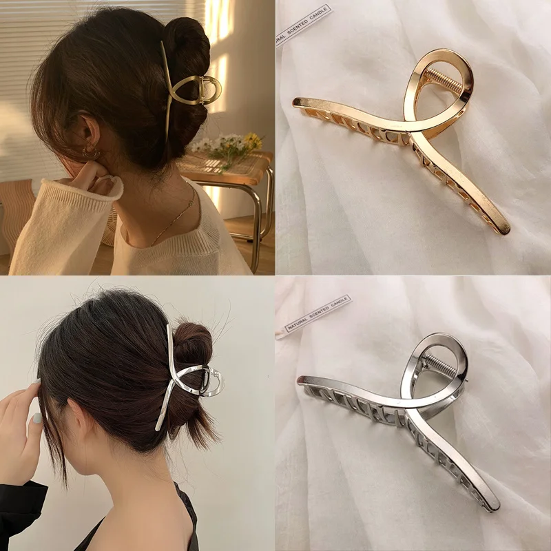 2pcs 한국어 금속 기하학 머리 클로 세트 바레트 우아한 헤어 클립 크랩 할로우 헤어핀 모자를 쓰고 있죠 여자 여자 헤어