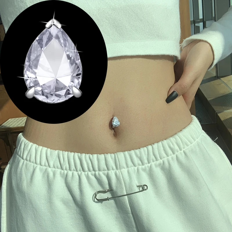 925-Sterling-Silver-Body-Jewelry-Water-Drop-Navel-Belly-Button-Piercing ...