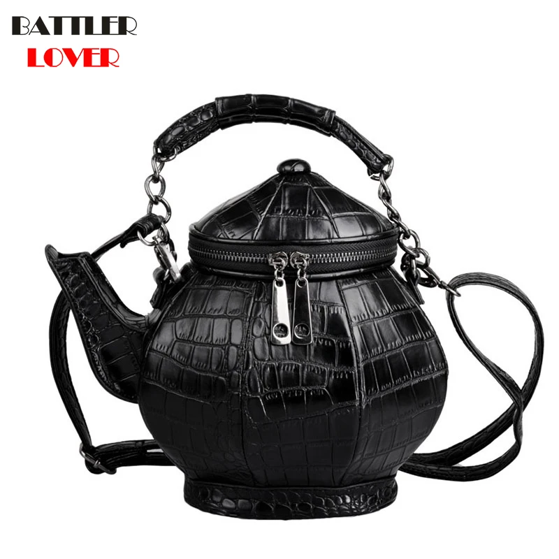 Fashion Funny Teapot Shaped Handbag Women's Stone Pattern Leather ...