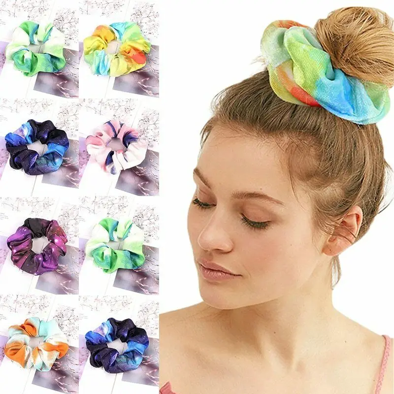 2020 새로운 하늘 타이 염료 인쇄 Scrunchie 여자를위한 탄성 헤어 밴드 여자 포니 테일 홀더 머리띠 헤어 넥타이 ...