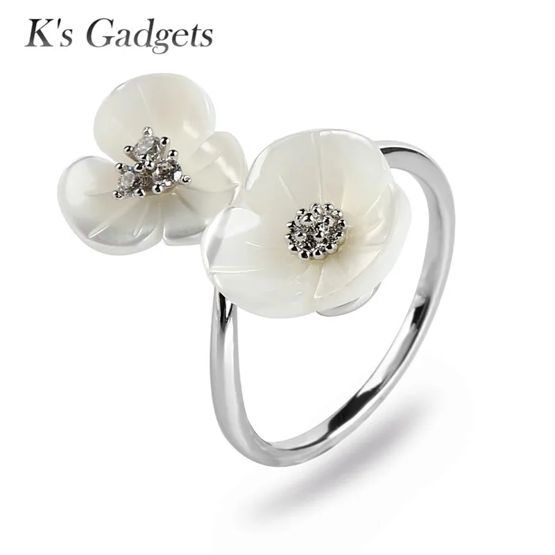 Anillo de plata y oro con diseño de flores pequeñas de concha Natural ...