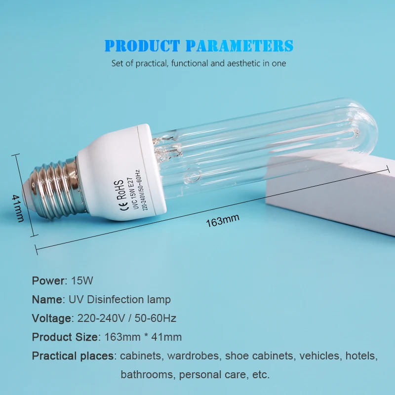 UV Quartz Lamp Ultraviolet Light Tube Bulb E27 15W AC 220V UV Light ...