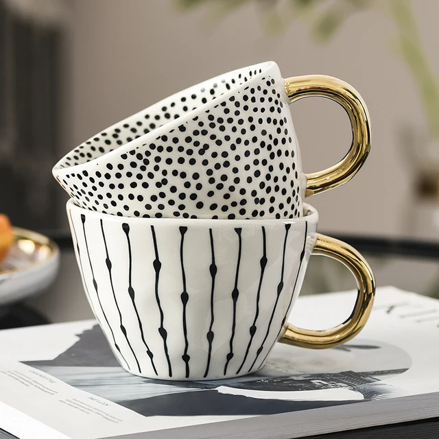 Hand Painted Geometric Ceramic Mugs With Gold Handle | Christian ...