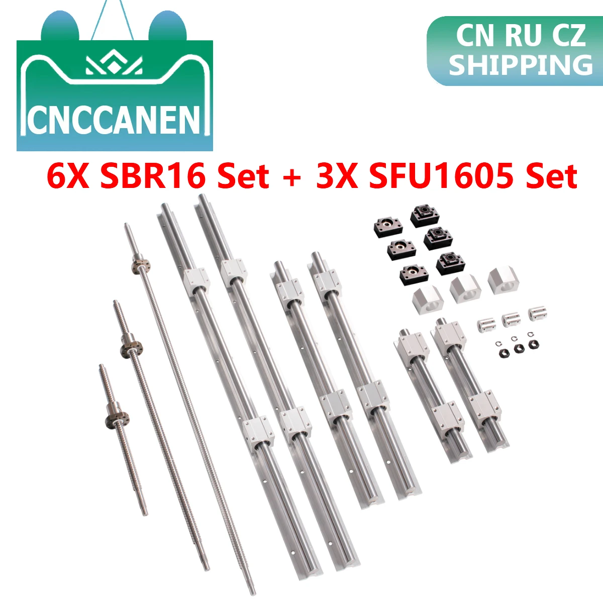 6-Set-SBR16-Linear-Rail-Guide-Bearing-Blocks-SFU1605-Ballscrew-BKBF12 ...