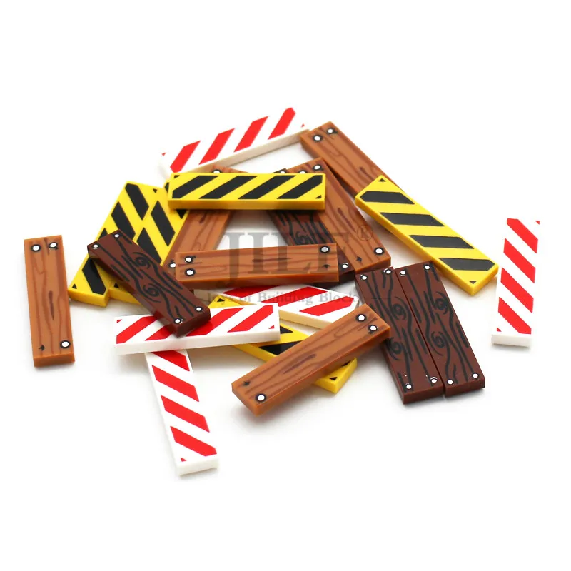 Moc Tile 1x4 2431 Tablet with Wood Grain Danger Stripes Pattern DIY ...