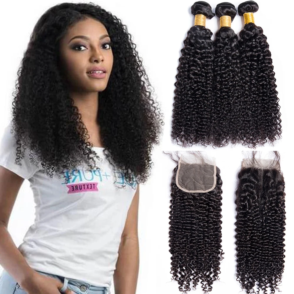 Maxine Kinky Curly Bundles with Closure 3C 4A Curly Human Hair Bundles ...