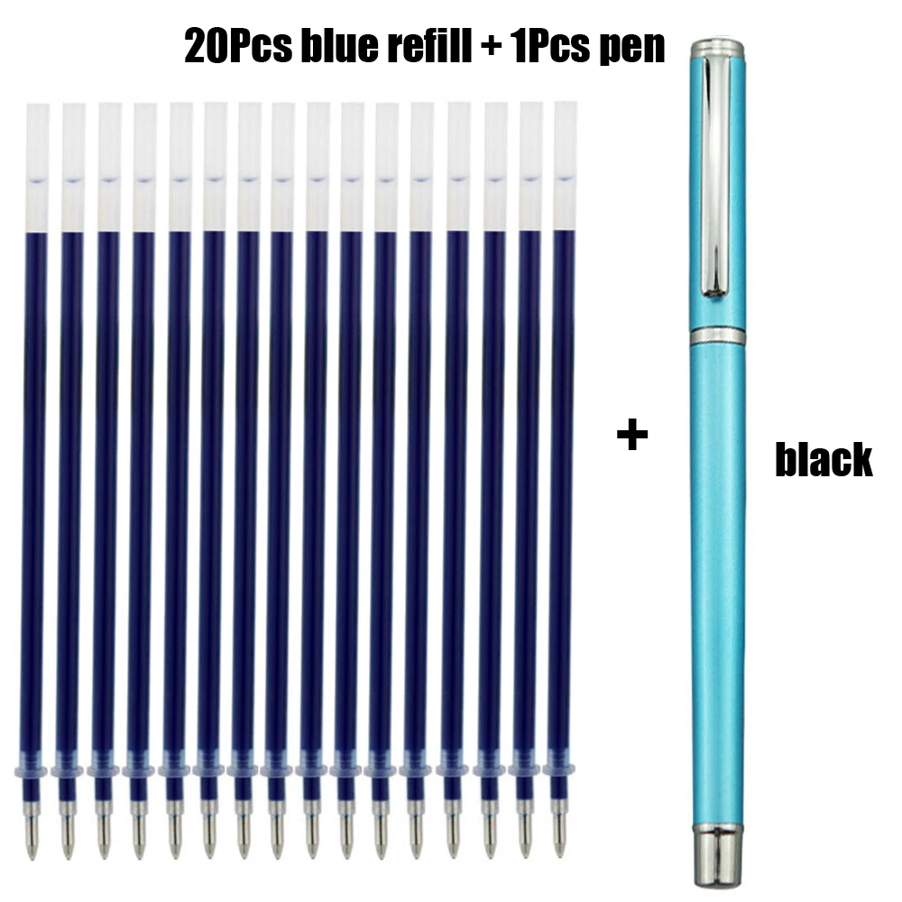 21Pcs/Lot 0.5mm Ultra Fine Finance Gel Pen Black/Blue Ink Refills Rods ...