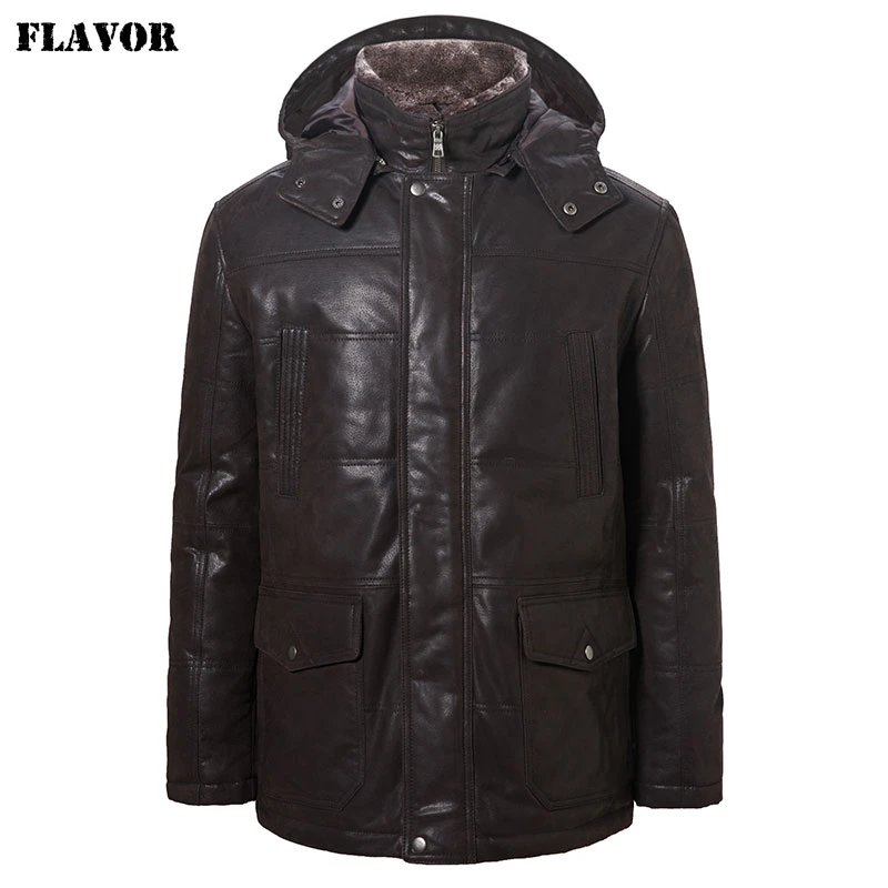 FLAVOR Men's Real Leather Jacket Pigskin Men Winter Warm Coat With ...