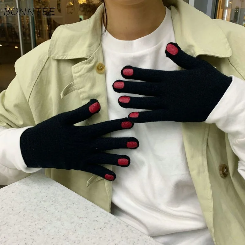 Gloves Women Stylish Patchwork Tender Simple All-match Sweet Girls ...