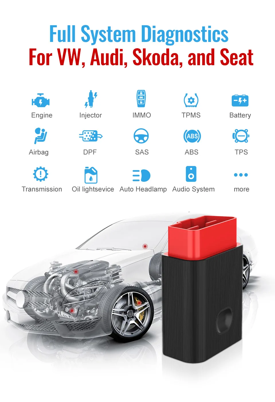 Fcar For VW Audi All System OBD2 Scanner DPF EPB Car Diagnostic Tool ...