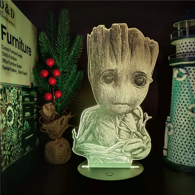 Marvel Avengers Groot Anime Figure Acrylic 3D Illusion LED Lamp USB ...