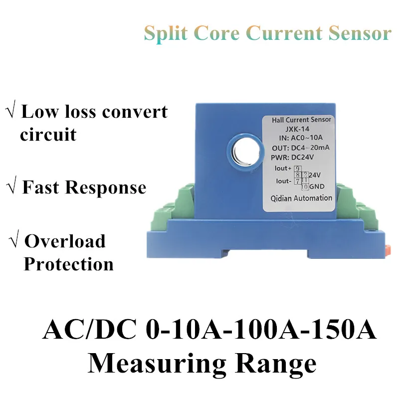 Split Core Hall Current Sensor DC 10A 20A 30A 50A 100A 150A Input 0-10V ...