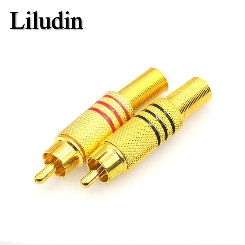 2Pcs Gold Red Black Metal Spring RCA Connector Male Jack Plug AV Plugs ...