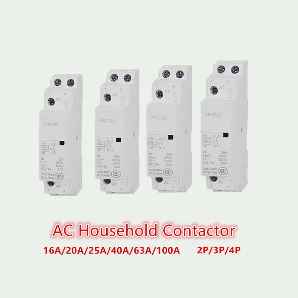 2P/3P/4P 220V AC Household Contactor 50/60HZ Din Rail Mini Single Phase ...