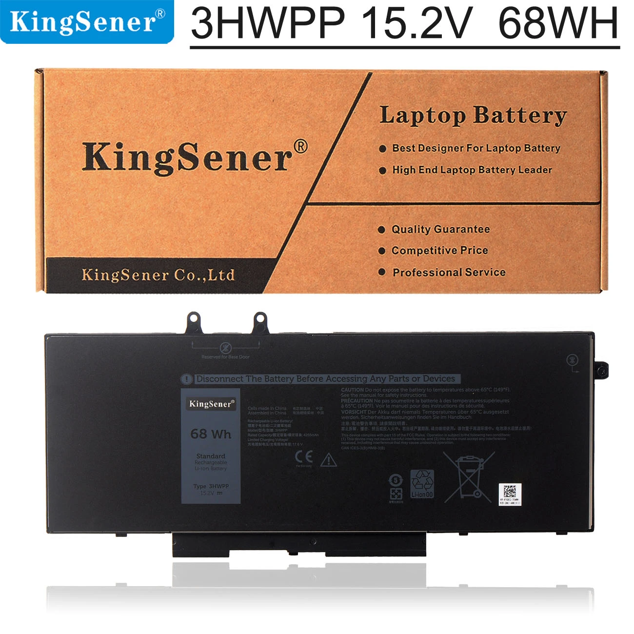 KingSener 15.2V 68WH 3HWPP Laptop Battery For Dell Latitude 5401 5501 ...