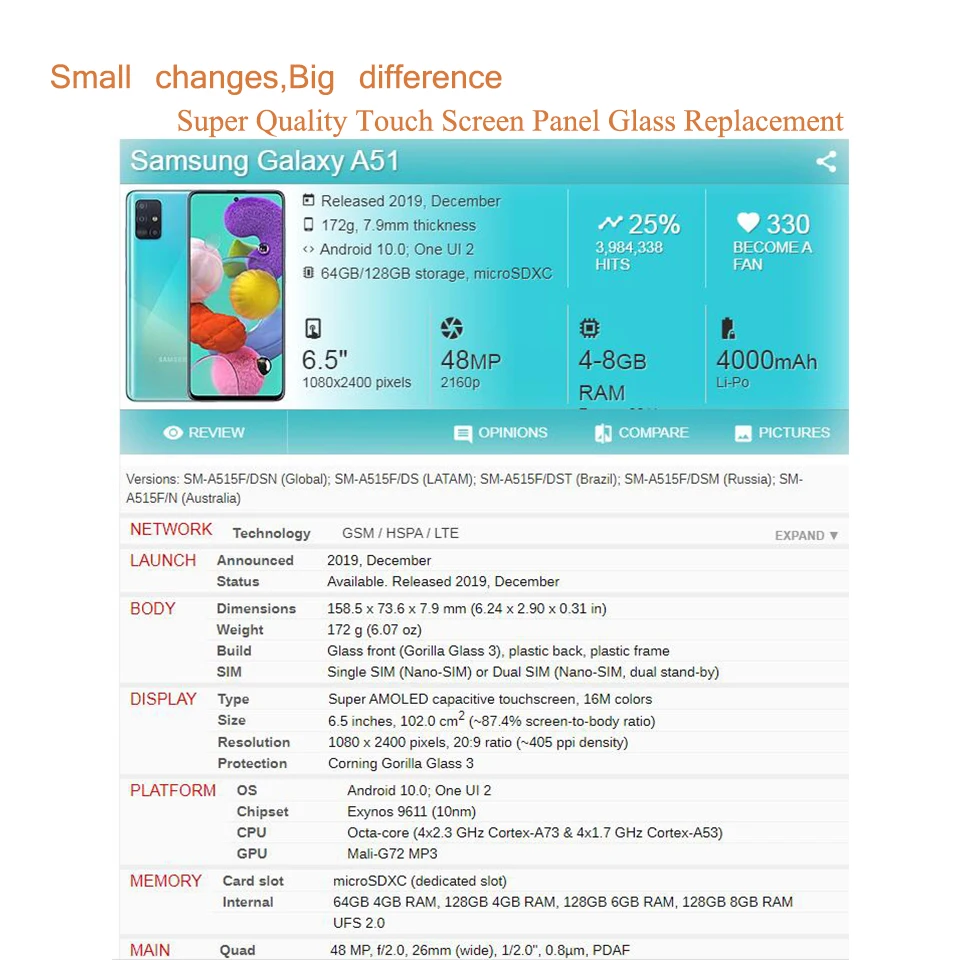 Shop Generic Replacement For Samsung Galaxy A51 Touch Screen Front Gl Panel Lcd Outer Display ...