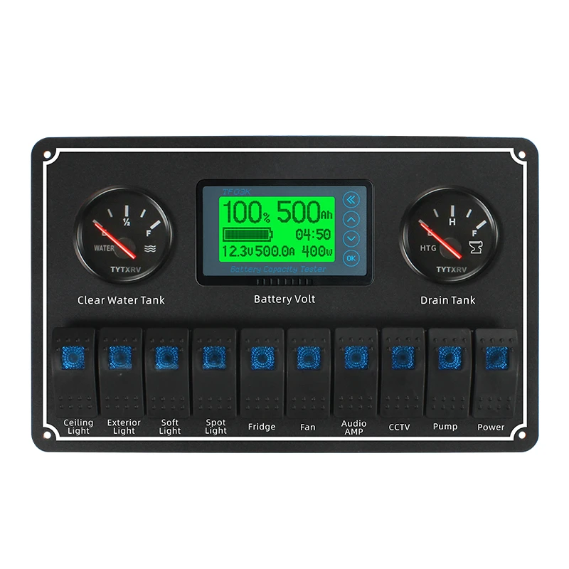 TYTXRV 캠핑카 범용 전압 제어 패널, 맞춤형 패널, 10 개의 기계식 스위치, 12V, 24V|RV 부품 & 액세서리 ...