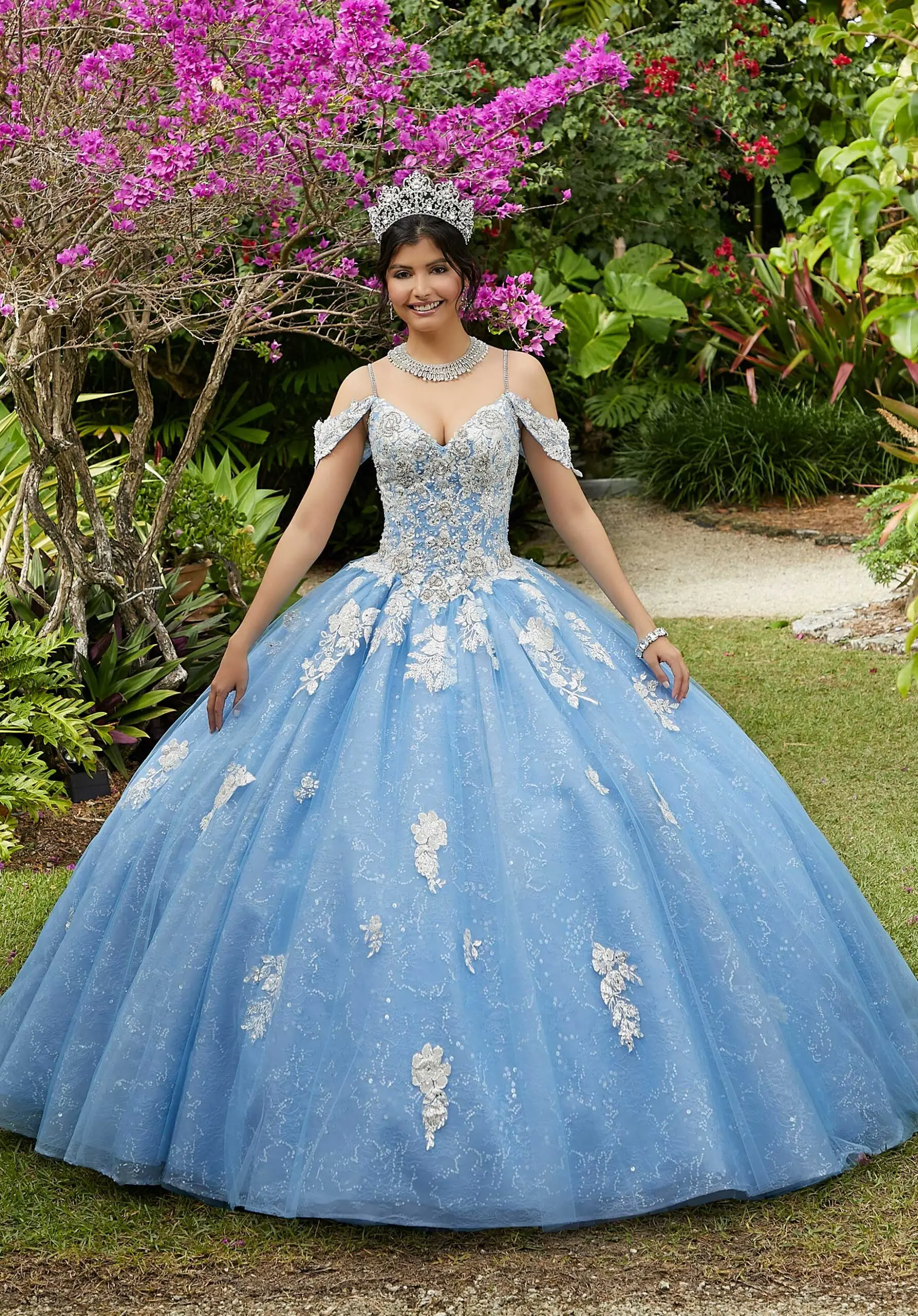 White And Sky Blue Quinceanera Dresses