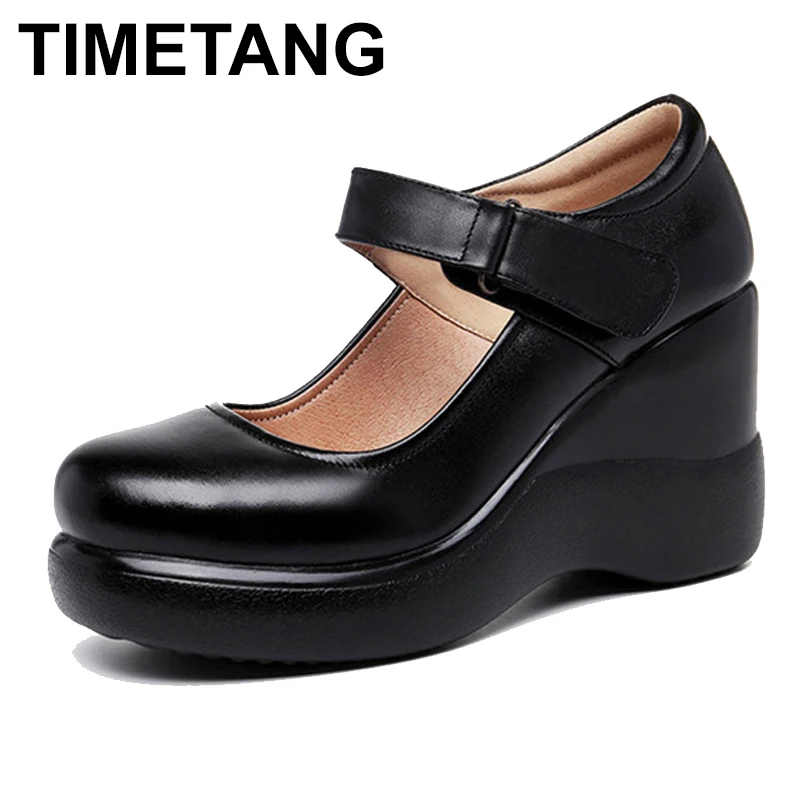Timetang 여성용 웨지 힐 메리 제인 빅 사이즈 슈즈 여성용 하이힐 펌프 사무실 여성용 플랫폼 슈즈 Zapatos