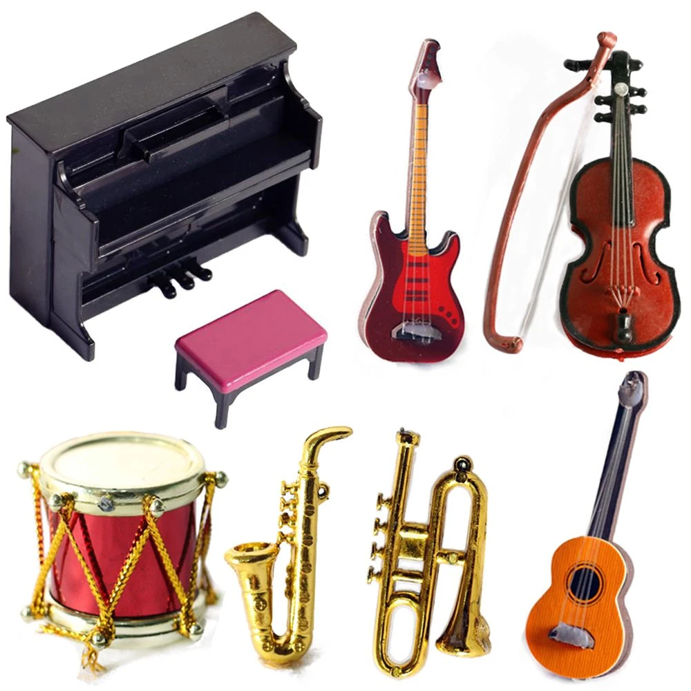 Miniature Doll Musical Instruments 1/12 Scale Piano Violin Guitar Drum ...