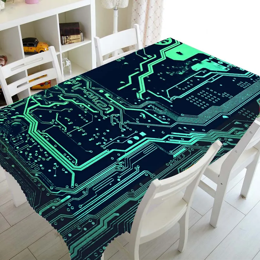 Geek Green Computer Circuit Board Waterproof Tablecloth Rectangle ...
