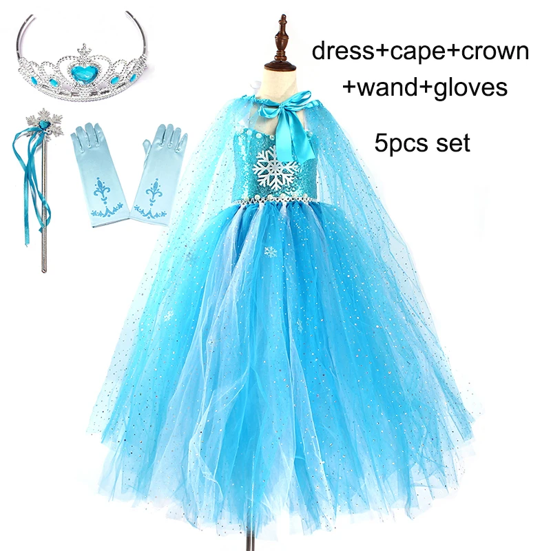 Princess Sequins Elsa Tutu Ice Snow Queen Ball Gown With Cape Cosplay ...