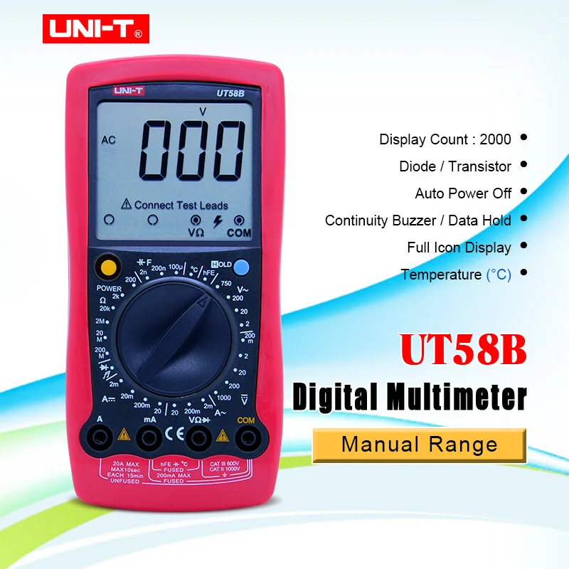 Uni-t Digial Multimeter Ut58b Ac Dc Voltmeter With Data Hold Temperature Multimetro By Voltage ...