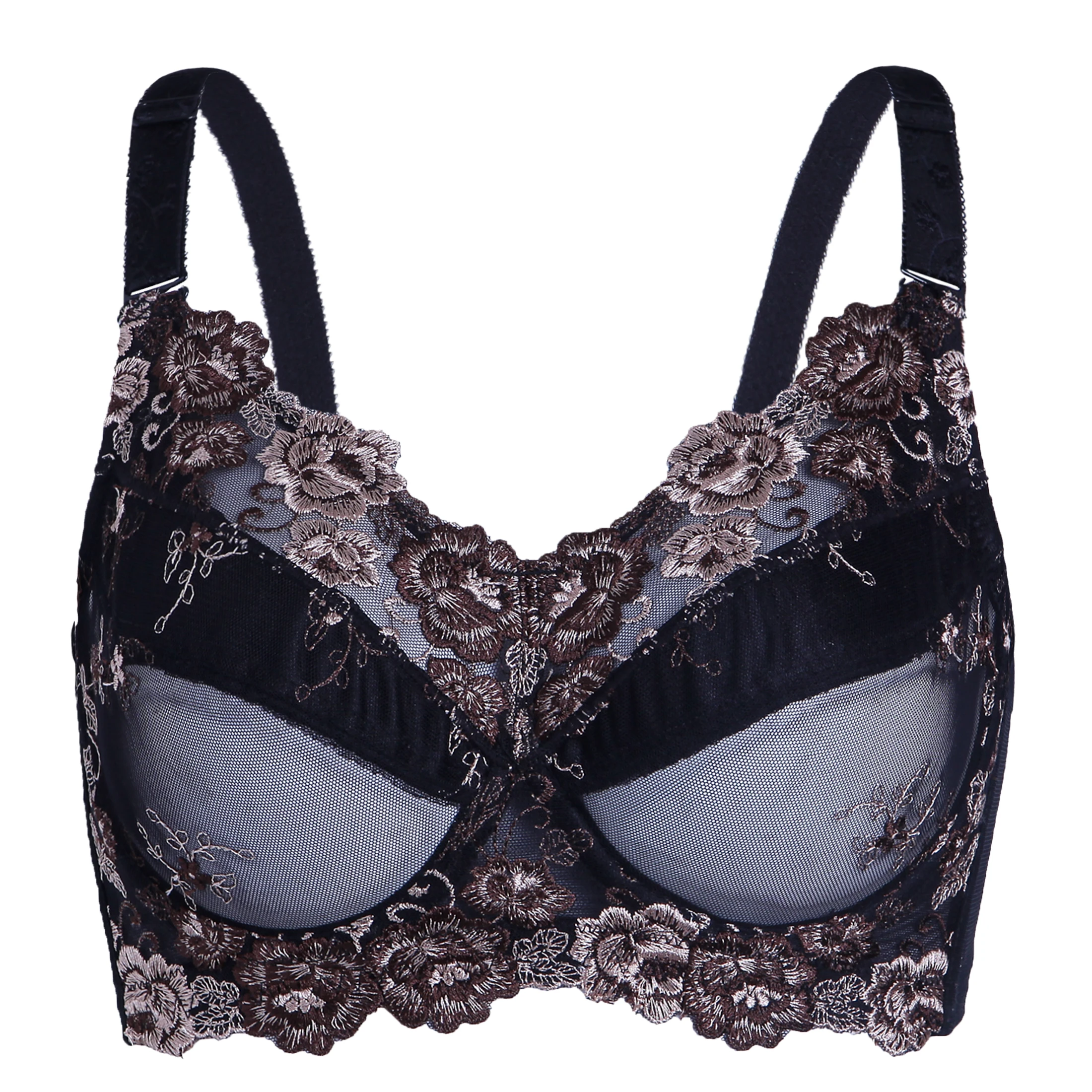 Women's Full Coverage Jacquard Non Padded Lace Sheer Underwire Plus ...