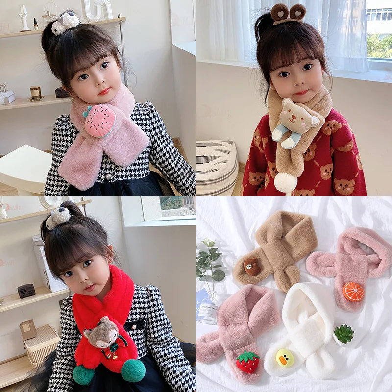 겨울용 어린이 스카프 귀여운 부드러운 가짜 모피 야외용 따뜻한 목 스카프 선물 아기 남아여아 스카프 어린이용스카프