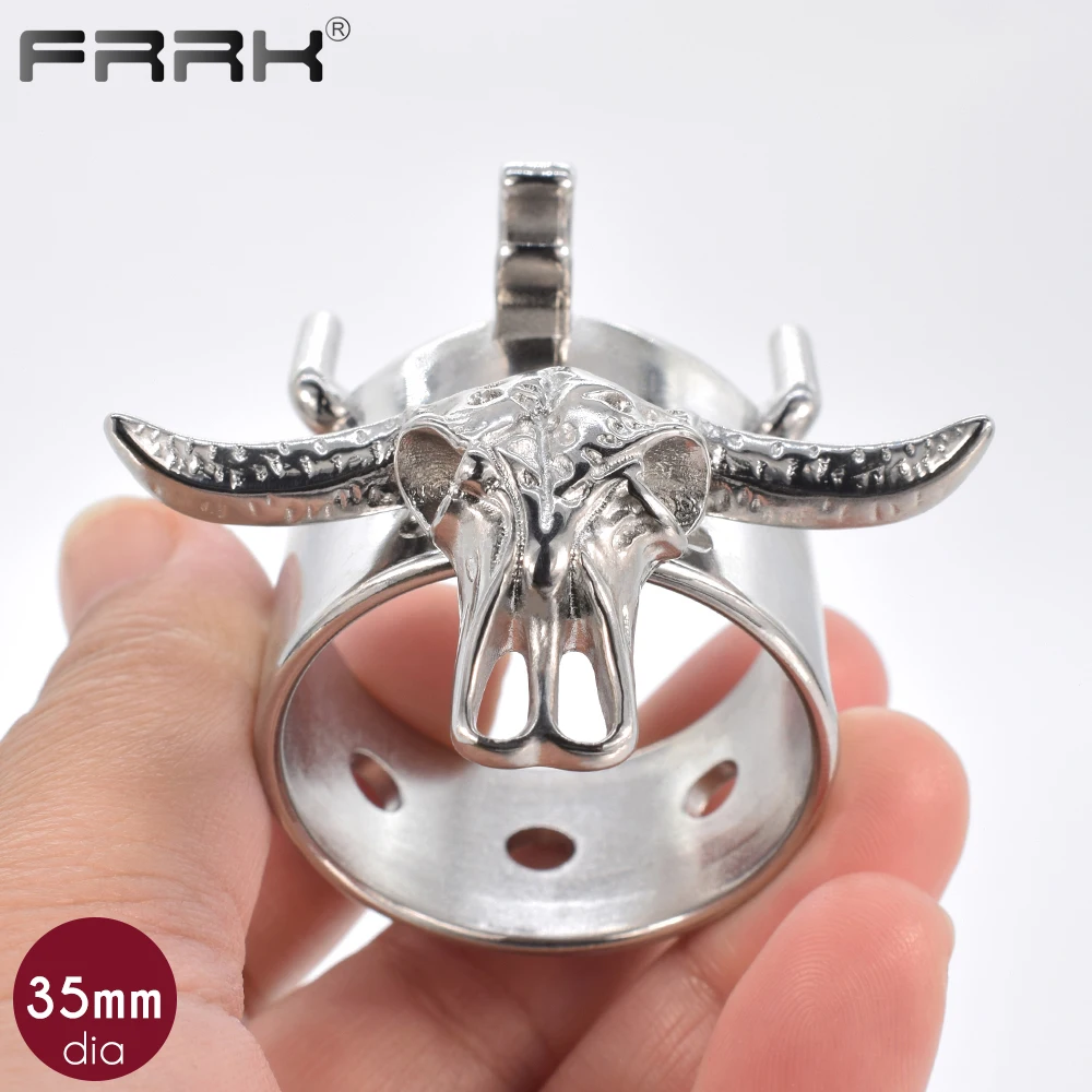 FRRK-Open-Penis-Rings-Bull-Head-Skeleton-Male-Chastity-Device-Metal ...