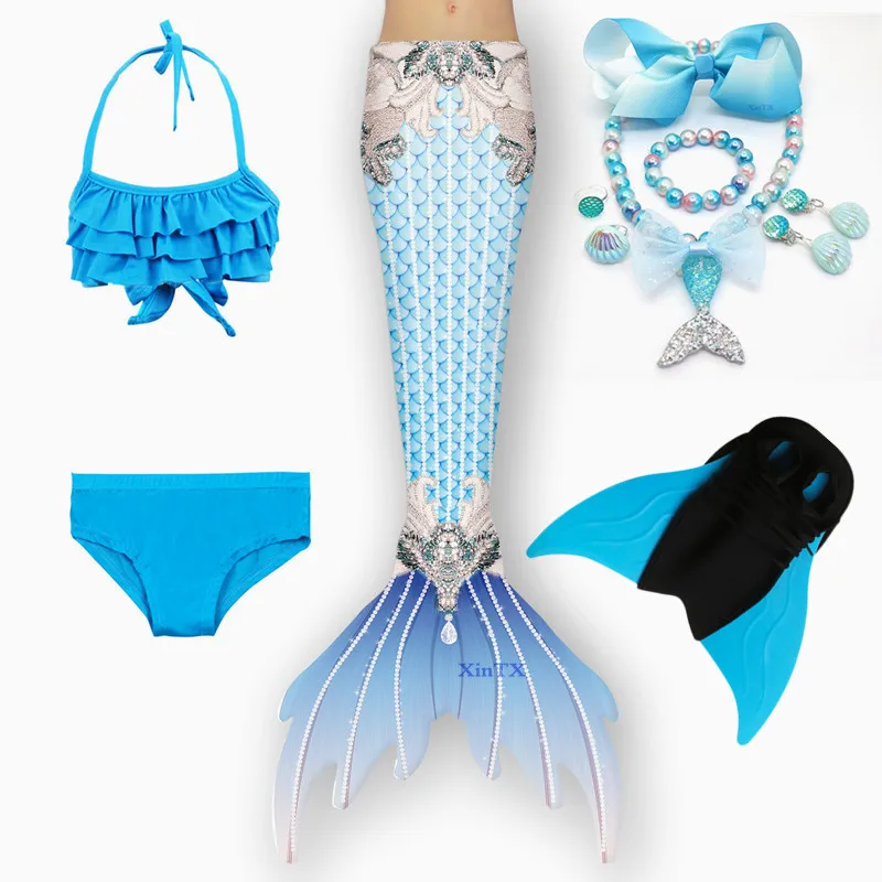 Girls-Little-Mermaid-Tail-With-Monofin-fin-Children-Swimsuit-Kids ...