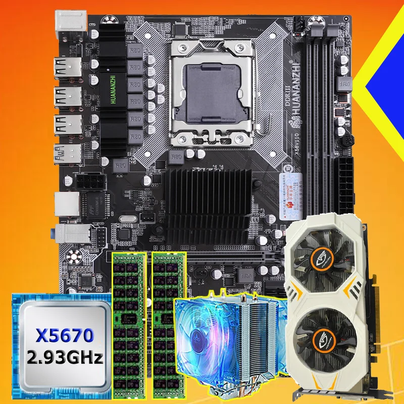 HUANANZHI X58 LGA 1366 Motherboard Combo Xeon X5670 2.93GHz CPU Cooler ...